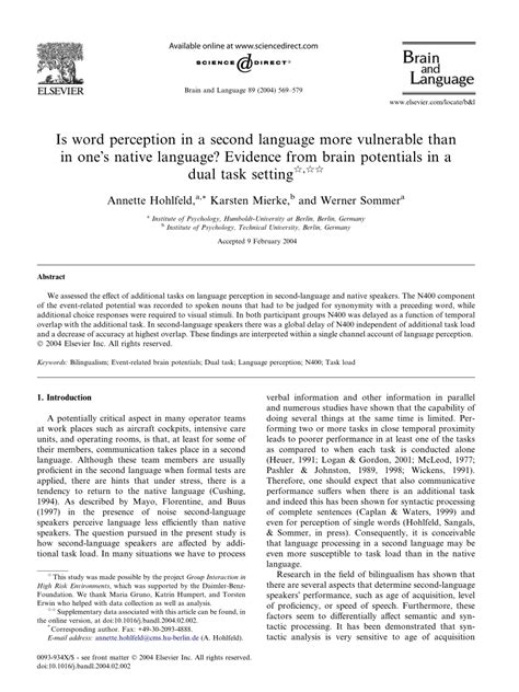 Pdf Is Word Perception In A Second Language More Vulnerable Than In Ones Native Language