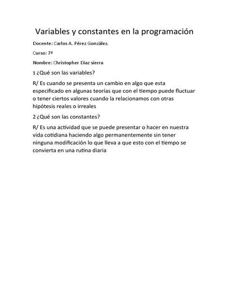 Variables Y Constantes En La Programación Pdf