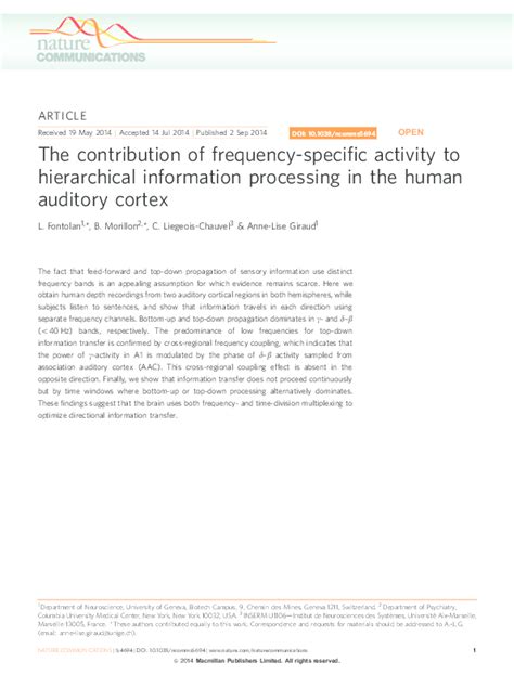 Pdf The Contribution Of Frequency Specific Activity To Hierarchical Information Processing In