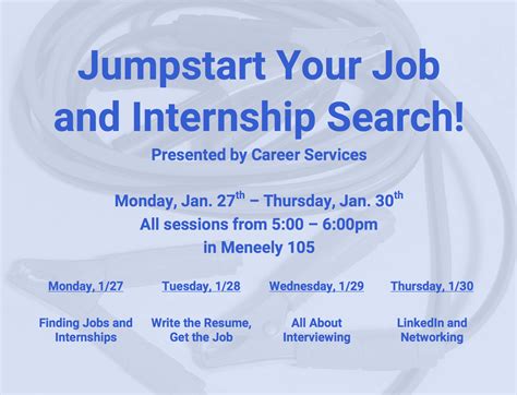 Jumpstart Your Job And Internship Search Workshop Series Wheaton College Massachusetts
