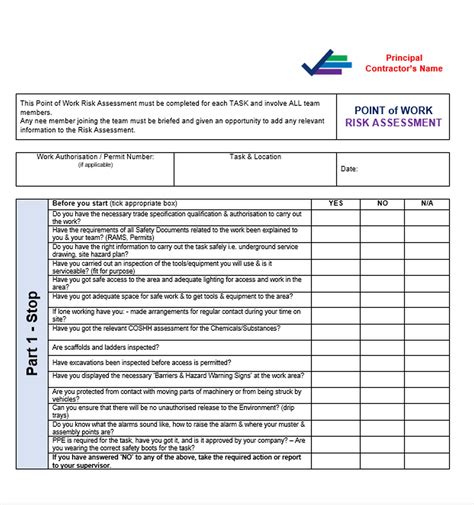Pre Task Brief And Point Of Work Risk Assessment Template Word Doc
