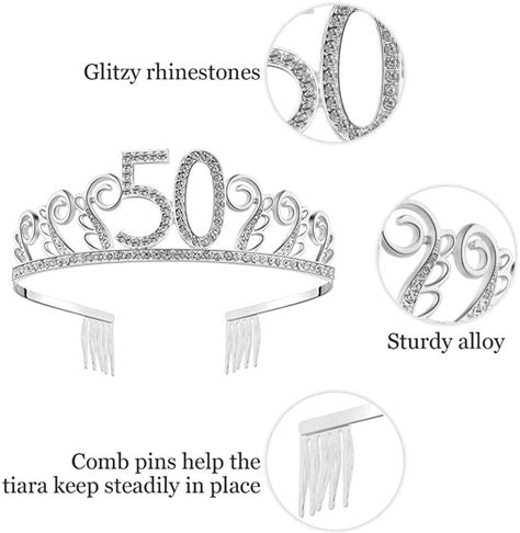 Buy 50th Birthday Tiara And Sash Glitter Satin Sash And Crystal