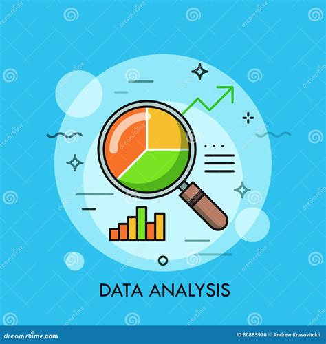 Thin Line Flat Design Of Data Analysis Magnifier With Pie Chart Stock