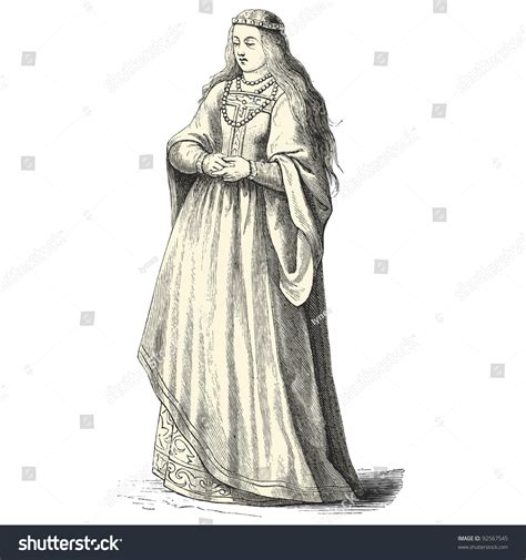 Woman Of The Middle Ages Vintage Engraved Illustration Costumes