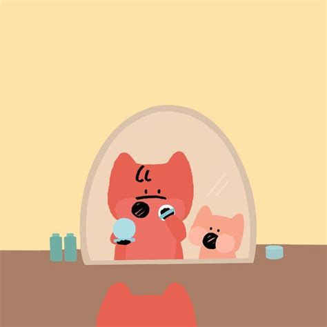 A Cat Looking At Its Reflection In A Mirror With Another Cat Sitting