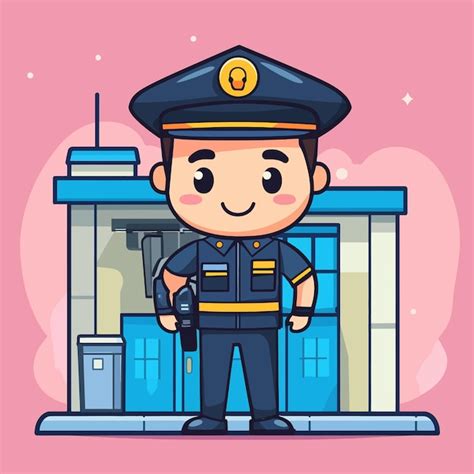Cute Security Guard Monitoring Premises Cartoon Vector Premium Ai Generated Vector