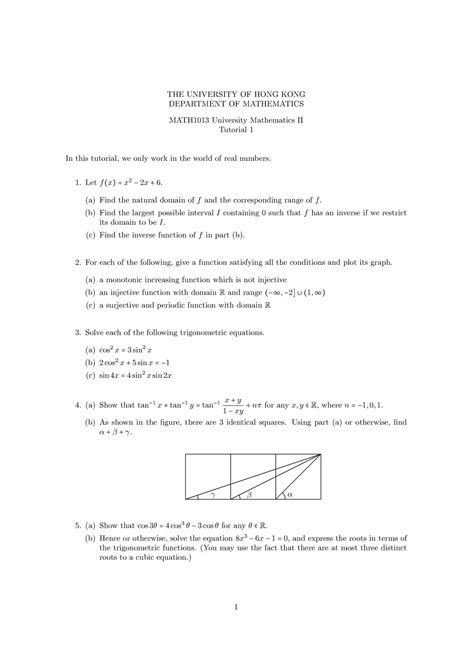 Tutorial 1 THE UNIVERSITY OF HONG KONG DEPARTMENT OF MATHEMATICS