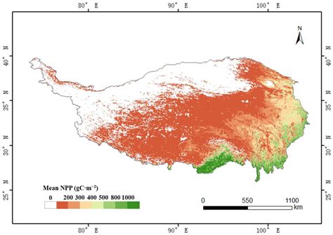 Spatial Distribution Of Annual Average Of Npp Over The Qtp From 2001 To Download Scientific
