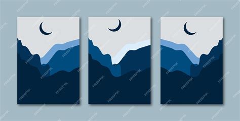 추상적인 모양의 미적 중반 세기 현대 풍경 현대 Boho 문 벡터 포스터의 집합 프리미엄 벡터