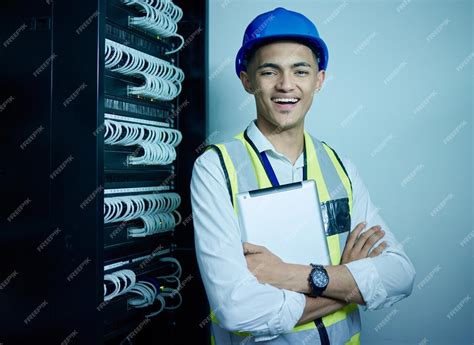 Premium Photo Engineering Portrait And Man With Tablet In Server Room For Network Maintenance