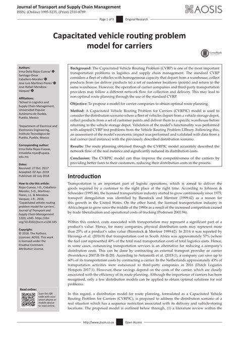 Pdf Capacitated Vehicle Routing Problem Model For Carriers