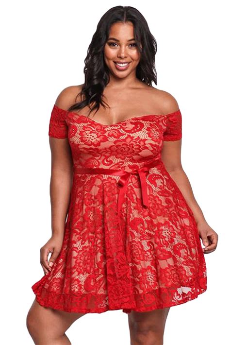 Yiranshini Floral Lace Womens Plus Size Dresses Off Shoulder Mini Sexy