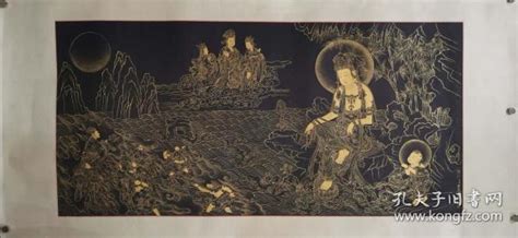 张大千 横幅镜芯描金佛像 童子拜观音 画芯尺寸68 136cm 张大千Chang Dai Chien1899年5月10日1983年4月2