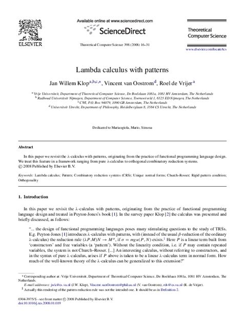 Pdf Lambda Calculus With Patterns