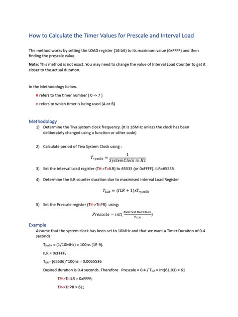How To Calculate The Timer Values For Prescale And Interval Load Pdf