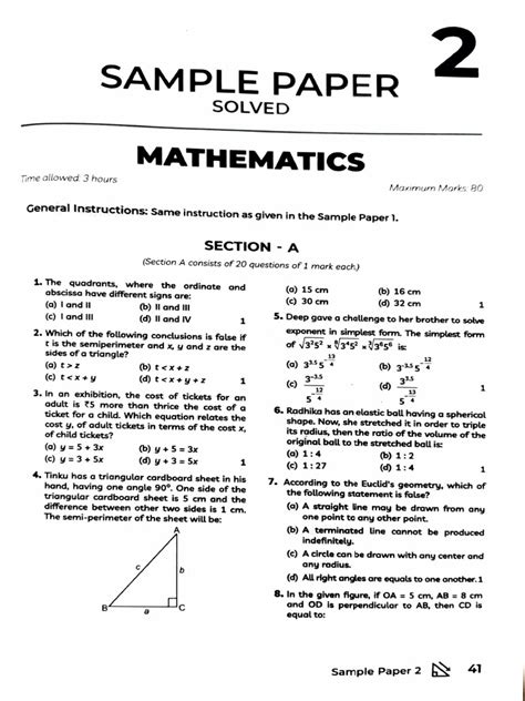 Sample Paper Math Class 9 Pdf Equations Mathematics