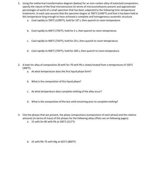 Solved 1 Using The Isothermal Transformation Diagram