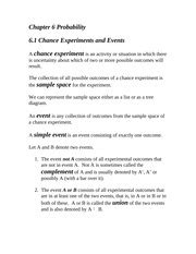 Chapter 6 Probability Data Analysis 1 Chapter 6 Probability 6 1 Chance Experiments And Events