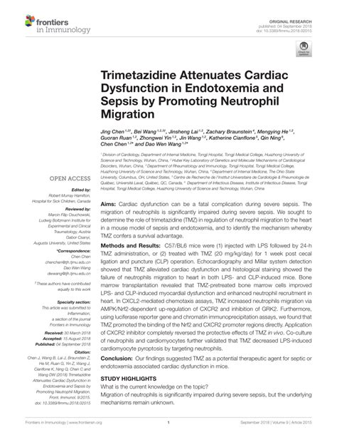 Pdf Trimetazidine Attenuates Cardiac Dysfunction In Endotoxemia And