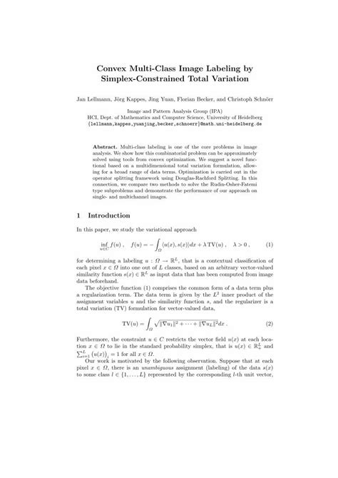 Pdf Convex Multi Class Image Labeling By Simplex Constrained Total