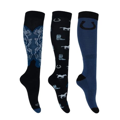 Pure Western Socks Riding 3pack Blues Turquoiserust Pakenham Western
