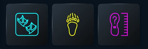 세트 라인 갈매기 발 발자국 정사각형 측정 크기 및 곰 블랙 스퀘어 버튼 벡터 건강관리와 의술에 대한 스톡 벡터 아트 및 기타 이미지 건강관리와 의술 검은색 고무도장