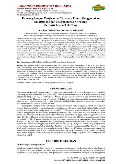 Pdf Rancang Bangun Penyiraman Tanaman Pintar Menggunakan Smartphone Dan Mikrokontroler Arduino