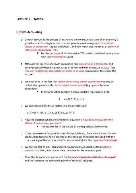 Lecture 2 Neoclassical Growth Lecture 2 Notes Growth Accounting O