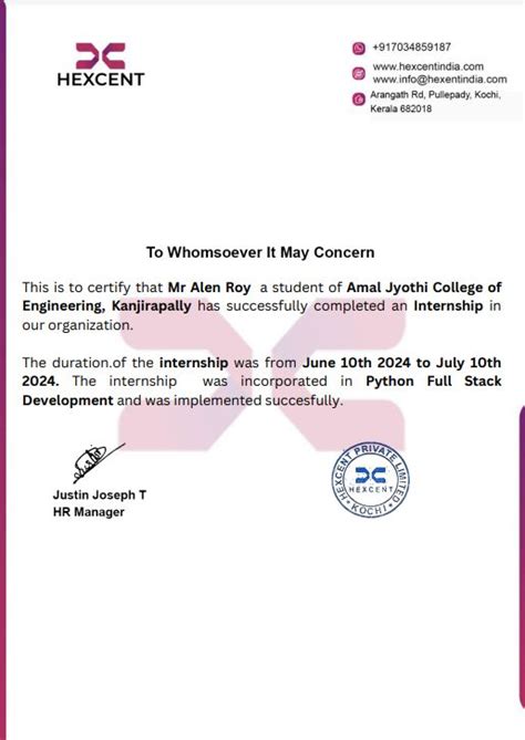 Alen Roy On Linkedin Succesfully Completed 1 Month Internship On