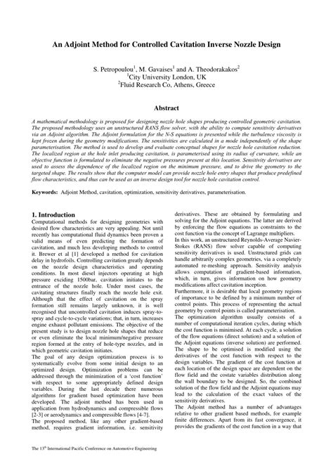 Pdf An Adjoint Method For Controlled Cavitation Inverse Nozzle Design
