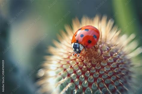 Macro Photograph Of A Ladybug On A Flower Generative Ai Stock Illustration Adobe Stock