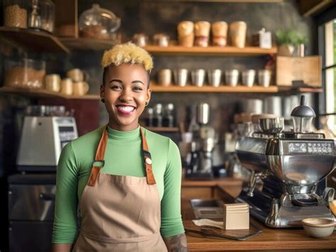 Premium Photo Advertising Scene Pretty African Barista Woman Barista