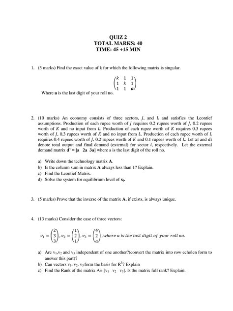 Quiz 2 Key To Quiz 2 Of MathApp QUIZ 2 TOTAL MARKS 40 TIME 45