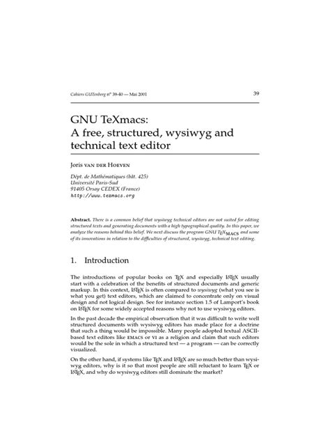 Gnu Texmacs A Free Structured Wysiwyg And Technical Text Editor