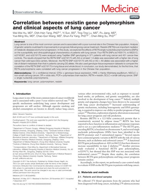 Pdf Correlation Between Resistin Gene Polymorphism And Clinical