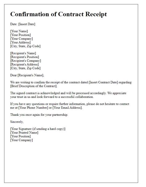 Letter Template For Confirming Receipt Of Signed Agreement Free Samples In Pdf Letterin