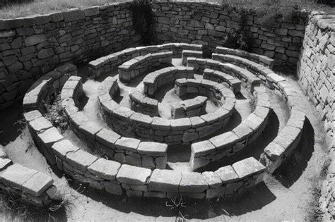 Black And White Photo Of Circular Maze An Image Of Labyrinth Layout