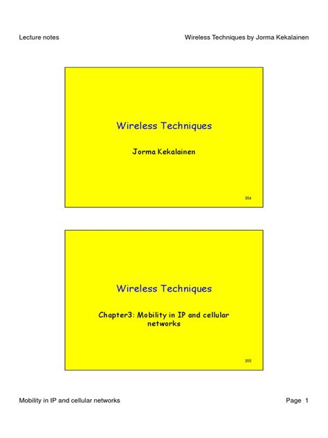 Wireless Techniques Mobility In Ip And Cellular Networks Pdf Computer Network Internet