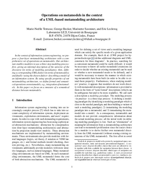 Pdf Operations On Metamodels In The Context Of A Uml Based Metamodeling Architecture