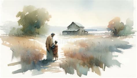 Parábola Del Hijo Pródigo Parábola De Jesus Christ Ilustración Bíblica De Acuarela Stock de