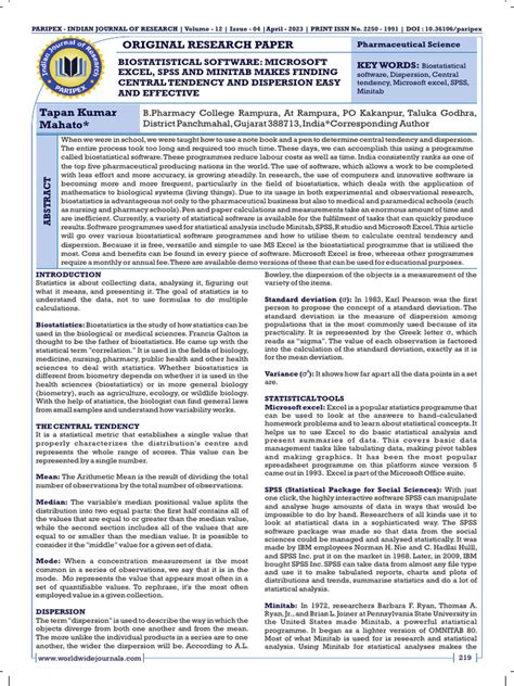 Biostatistical Software Microsoft Excel Spss And Minitab Makes Finding