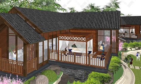 中式竹海客栈别墅住宅 Sketchup模型sketchup模型库建e室内设计网