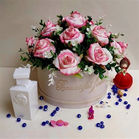 خرید و قیمت باکس گل هدیه رز مصنوعی پارچه ای لب ماتیکی عالیجناب از