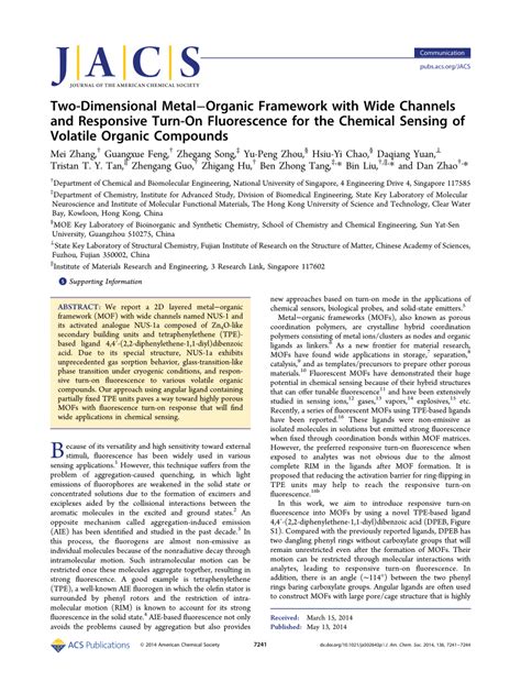 PDF Two Dimensional Metal Organic Framework With Wide Channels And Responsive Turn On