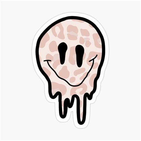 Pink Cheetah Print Drippy Smiley Face Sticker For Sale By Zarapatel