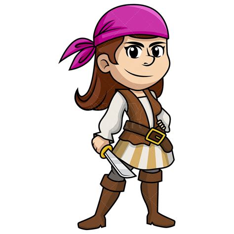 Female Pirate Holding A Sword Cartoon Vector Illustration Download