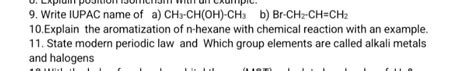 9 Write Iupac Name Ofa Ch3 −ch Oh −ch3 B Br−ch2 −ch Ch2 10 Explain