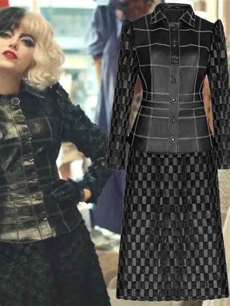 2021 Cruella De Vil Emma Stone Black Pu Leather Costume Cruella