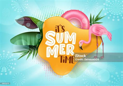 여름 인사말 벡터 배경 디자인 안녕하세요 자연의 여름 텍스트는 열대 계절을위한 구명 부표 플로터와 과일 요소로 장식을 남깁니다 3차원 형태에 대한 스톡 벡터 아트 및 기타