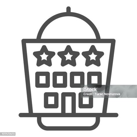 호텔 건물 라인 아이콘입니다 흰색으로 격리된 아키텍처 벡터 그림입니다 웹 및 앱을 위해 디자인 된 3 개의 별 윤곽 스타일 디자인이있는 호텔 하우스 Eps 10 0명에 대한